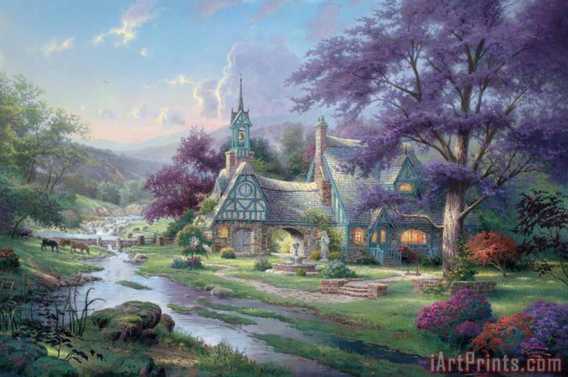 Thomas Kinkade Clocktower Cottage painting - Clocktower Cottage print ...